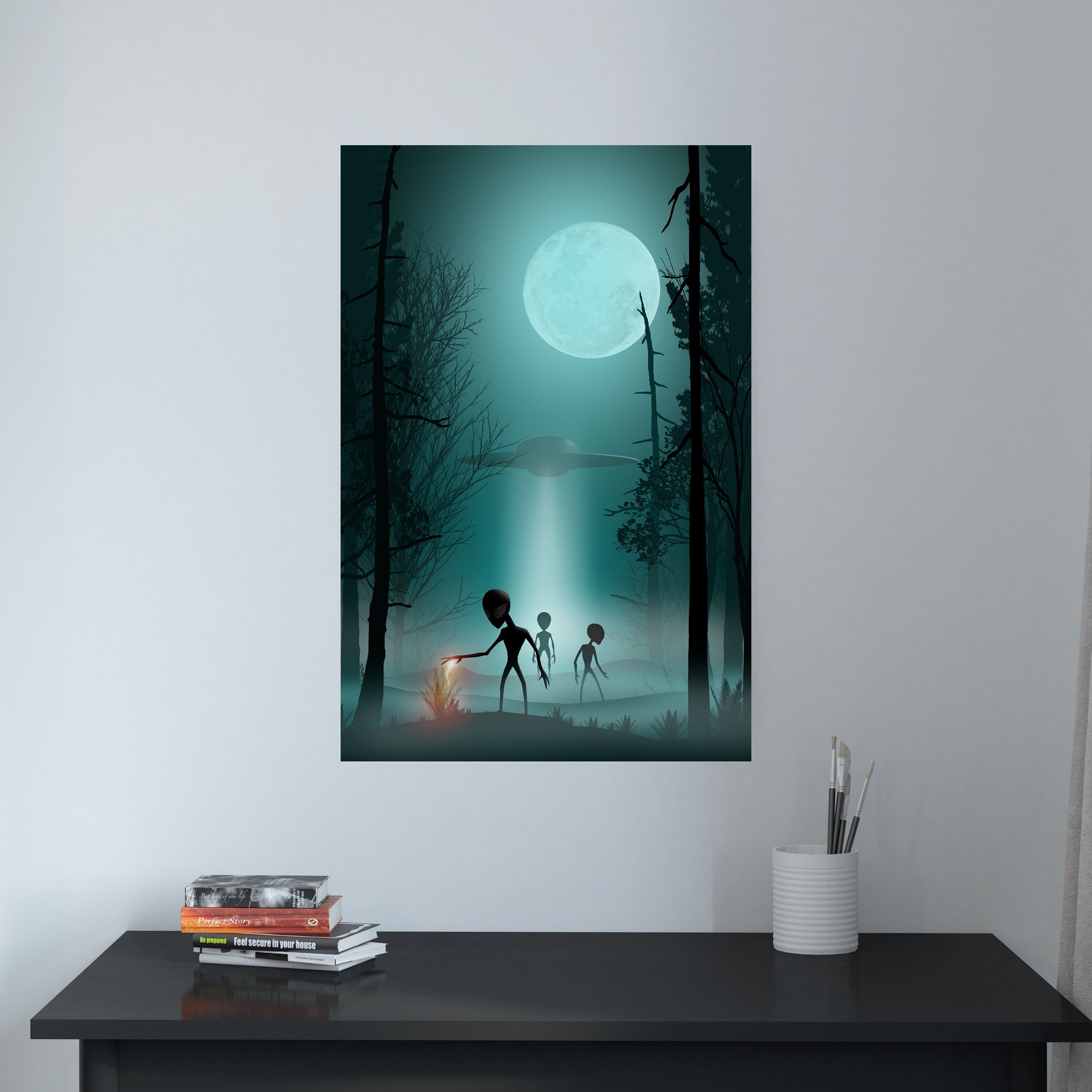 UFO Alien Matte Vertical Posters, 16x20 12x18, 18x24 20x30, 24x36 Gray ...
