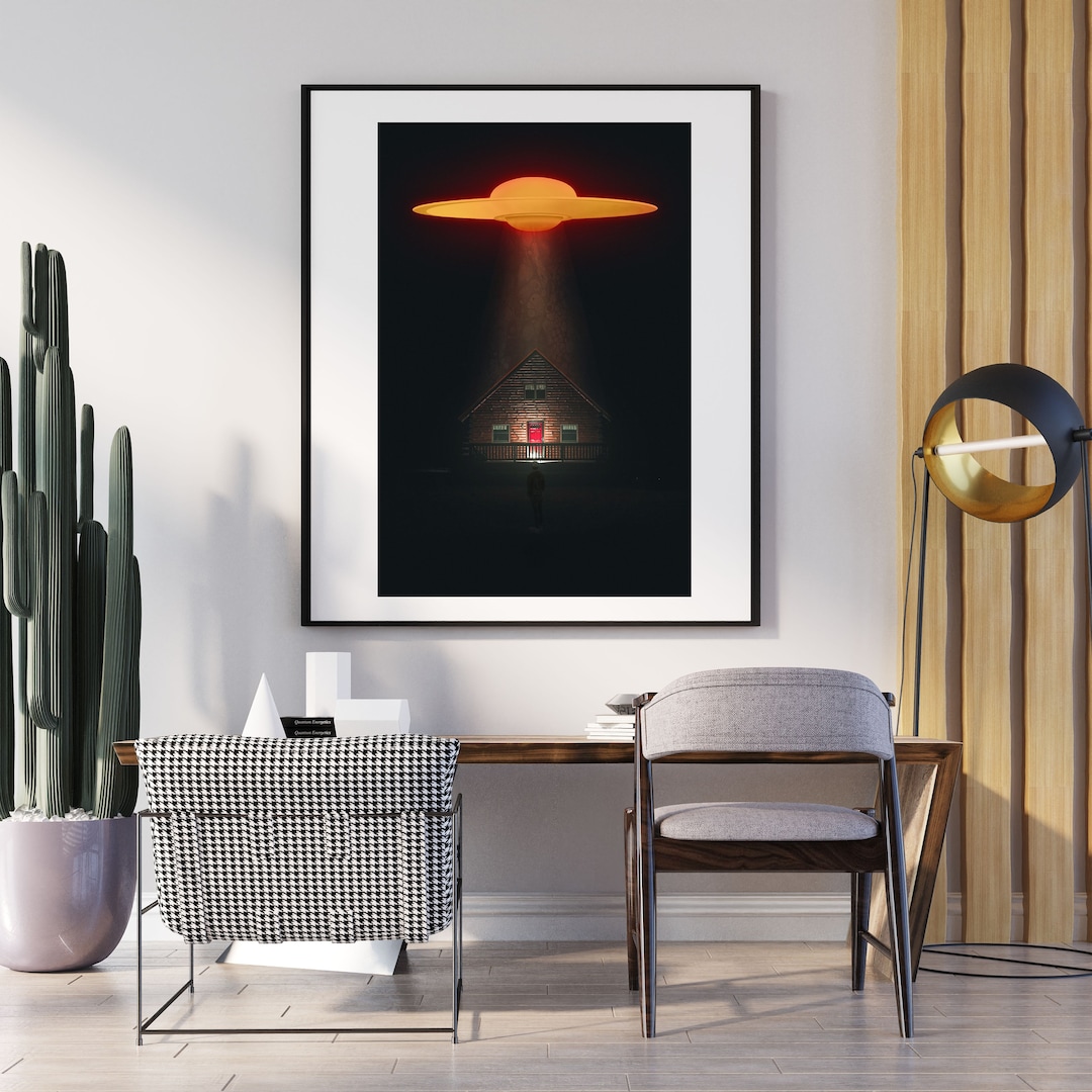 UFO Over House Matte Vertical Posters, 12x18, 18x24 20x30, Print Poster ...