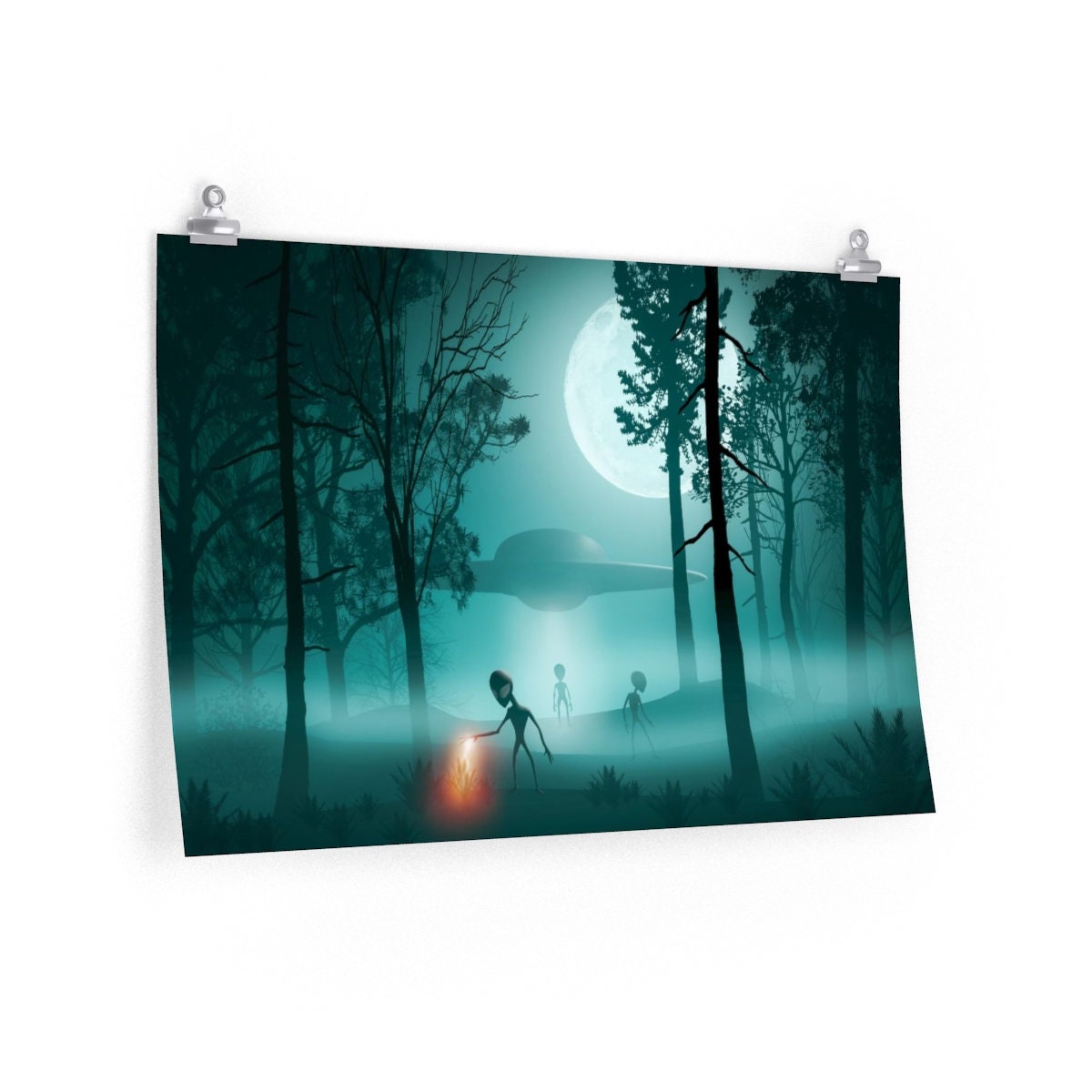 UFO Alien Poster, 18x12 30x20 36x24 UFO Alien Abduction Poster, Matte ...