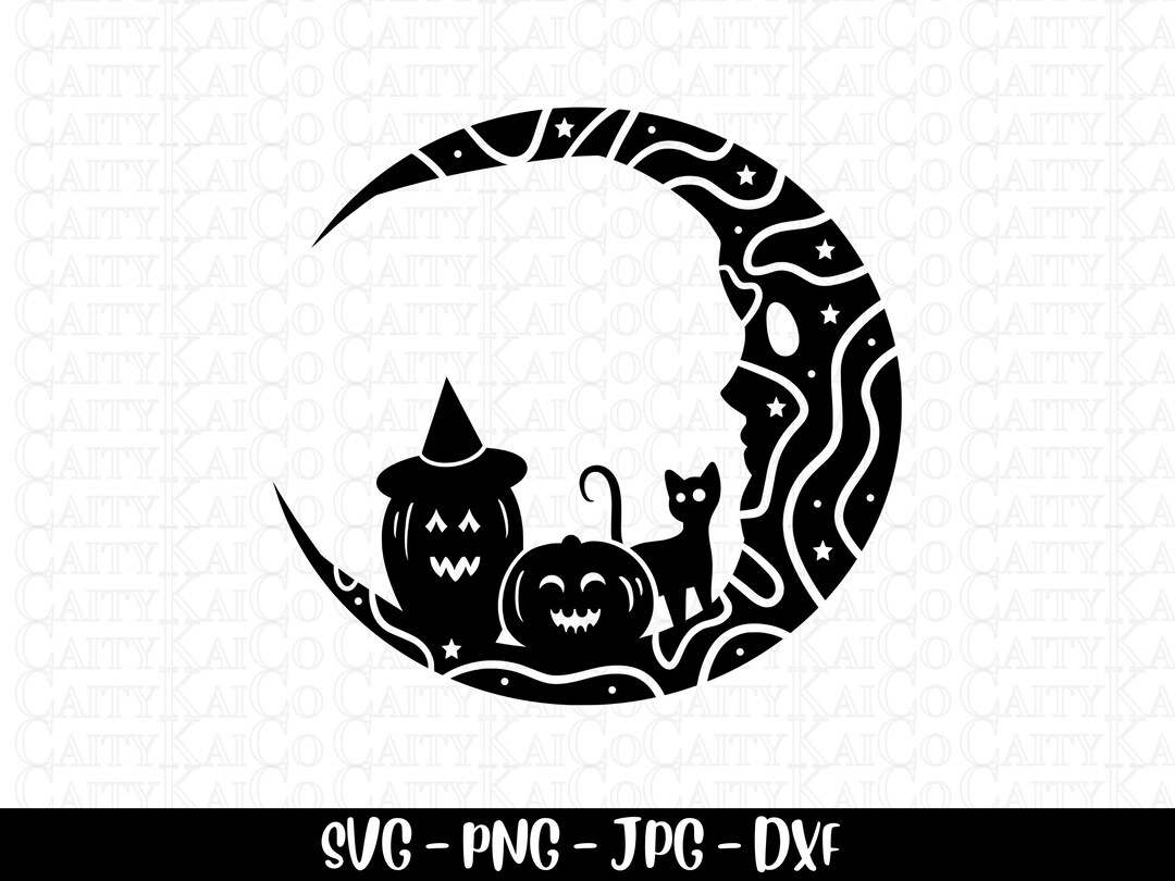 Halloween Wavy Crescent Moon Svg, Jack O Lantern Svg, Witchy Svg ...