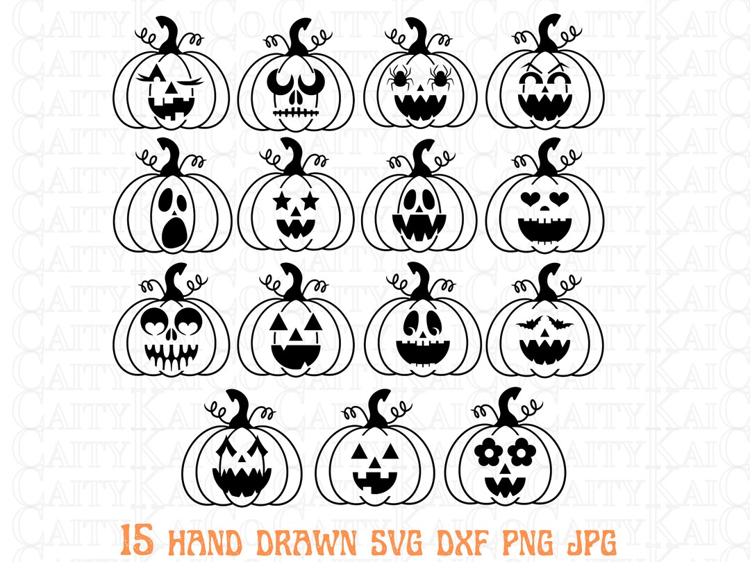 Jack O Lantern Svg Bundle of 15, Halloween Svg Bundle, Pumpkin Face Svg ...