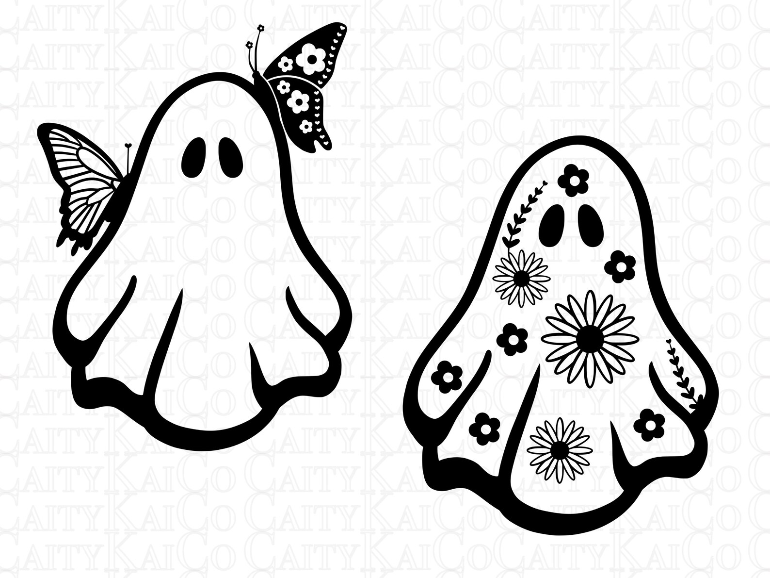 Ghost Svg Bundle of 17, Halloween Svg Bundle, Daisy Ghost Svg, Retro ...