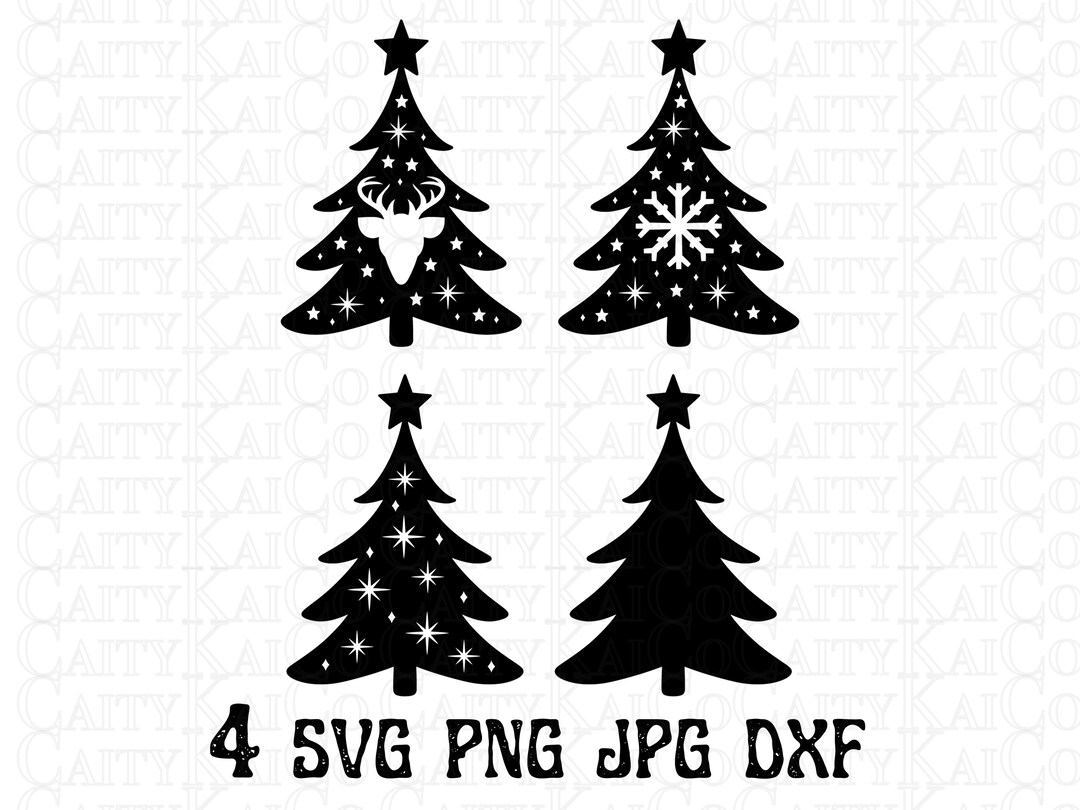 Christmas Tree Svg Bundle of 4, Reindeer Svg, Merry Christmas Svg ...