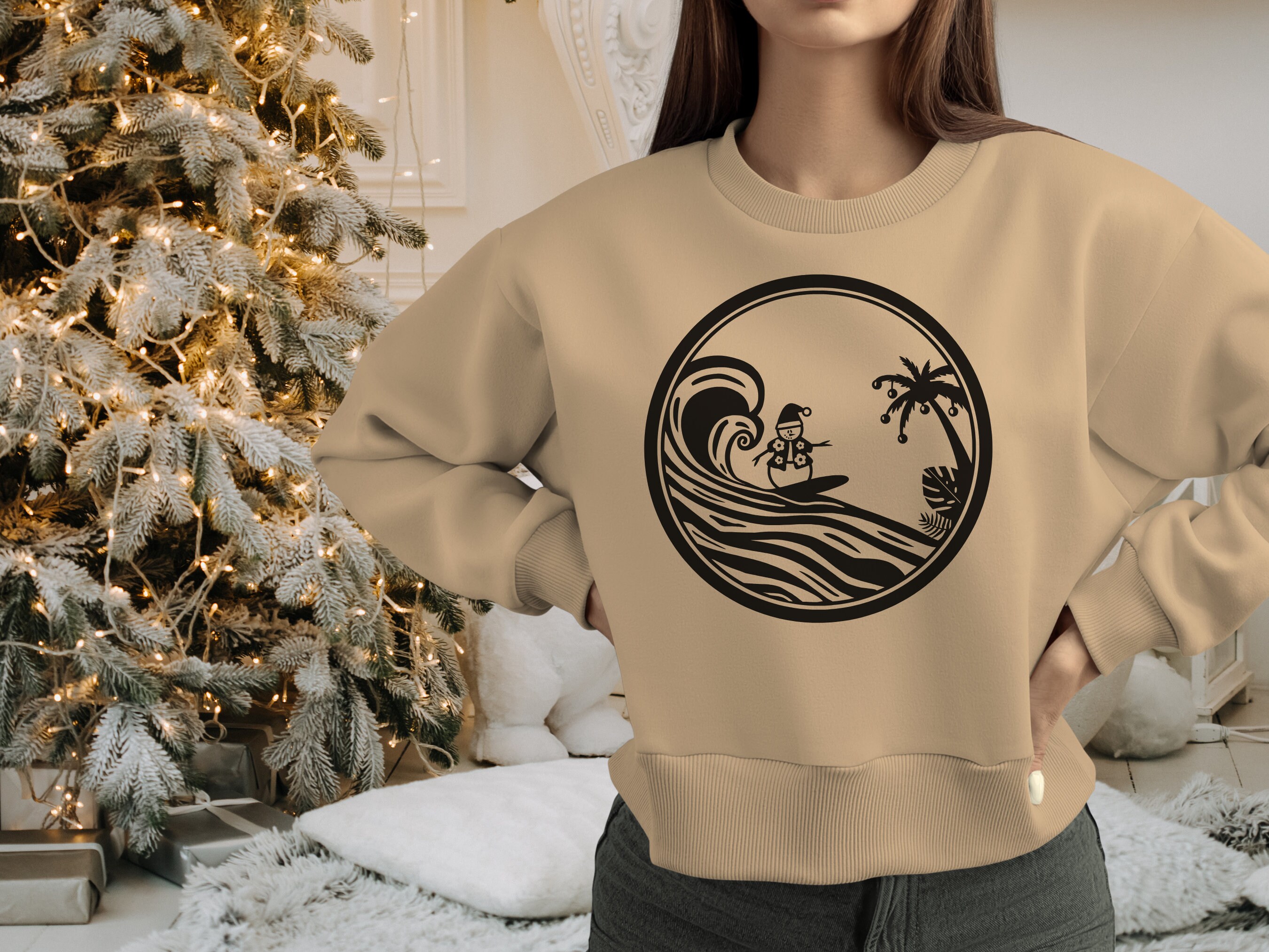 Surfing Snowman Svg, Beach Christmas Svg, Tropical Beach Scene Svg ...