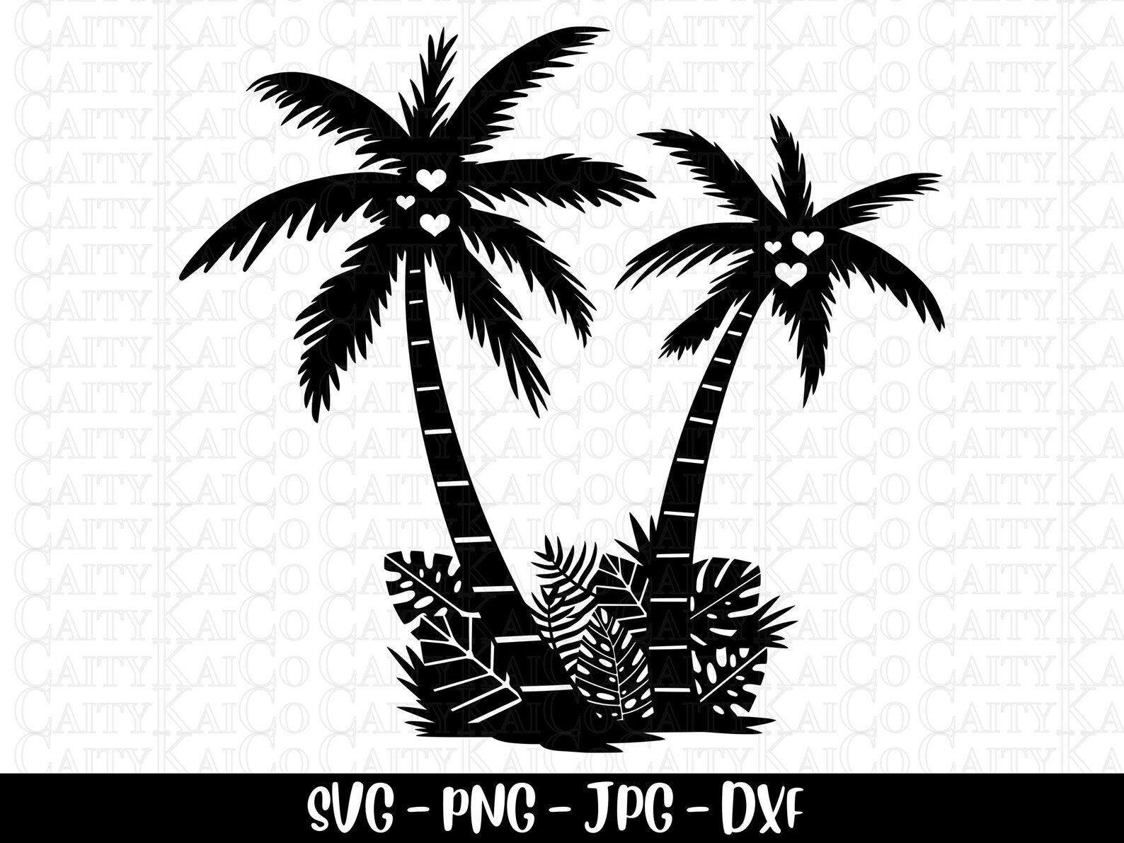 Palm Tree SVG, Tropical Beach Scene, Palm Trees With Hearts, Clipart ...