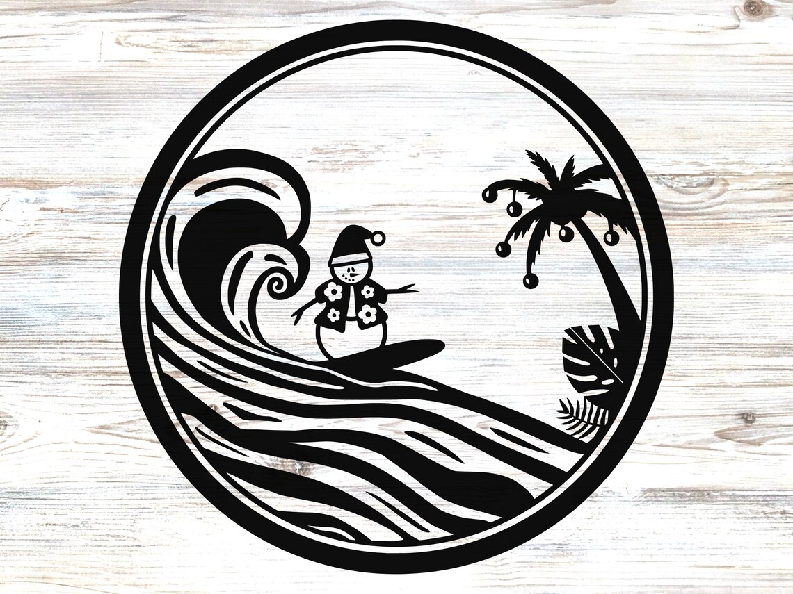 Surfing Snowman Svg Beach Christmas Svg Tropical Beach Scene - Etsy