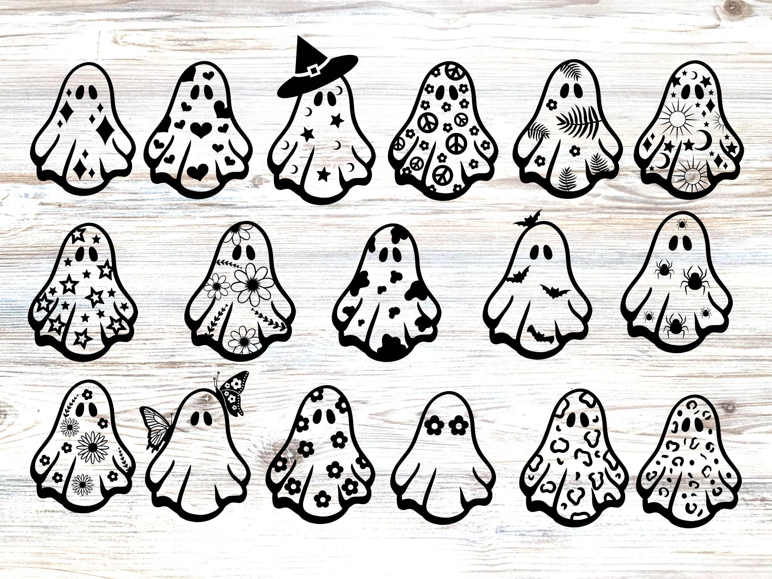 Ghost Svg Bundle of 17, Halloween Svg Bundle, Daisy Ghost Svg, Retro ...
