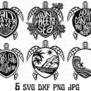 Sea Turtle SVG Bundle of 6, Tropical Island Beach Svg, Dxf, Png, Shirt ...