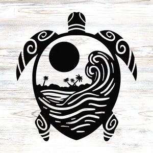 Wave Sea Turtle Svg, Tropical Island Beach Scene Svg, Beach Svg, Cut ...