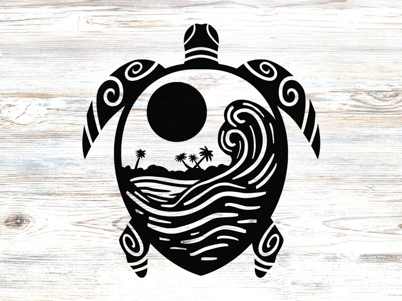 Wave Sea Turtle Svg, Tropical Island Beach Scene Svg, Beach Svg, Cut ...