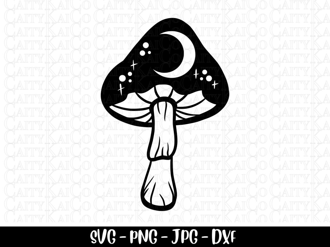 Mushroom Svg, Mushroom and Crescent Moon Svg, Hand Drawn, Cut File, Dxf ...