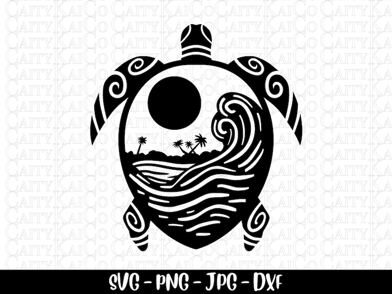 Wave Sea Turtle Svg, Tropical Island Beach Scene Svg, Beach Svg, Cut ...