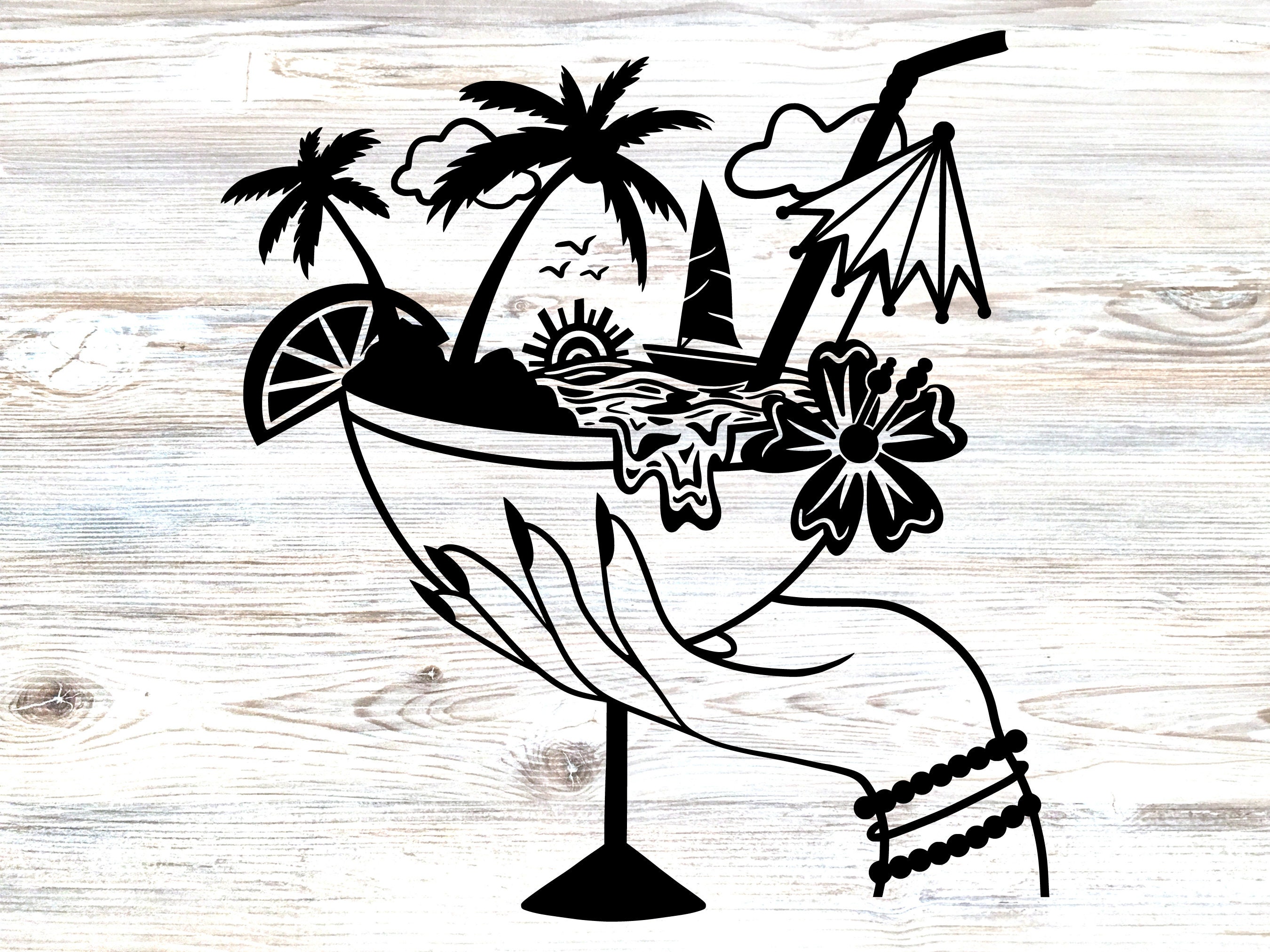 Tropical Beach Scene Drink Svg, Beach Svg, Moms Vacation Svg, Palm Tree ...