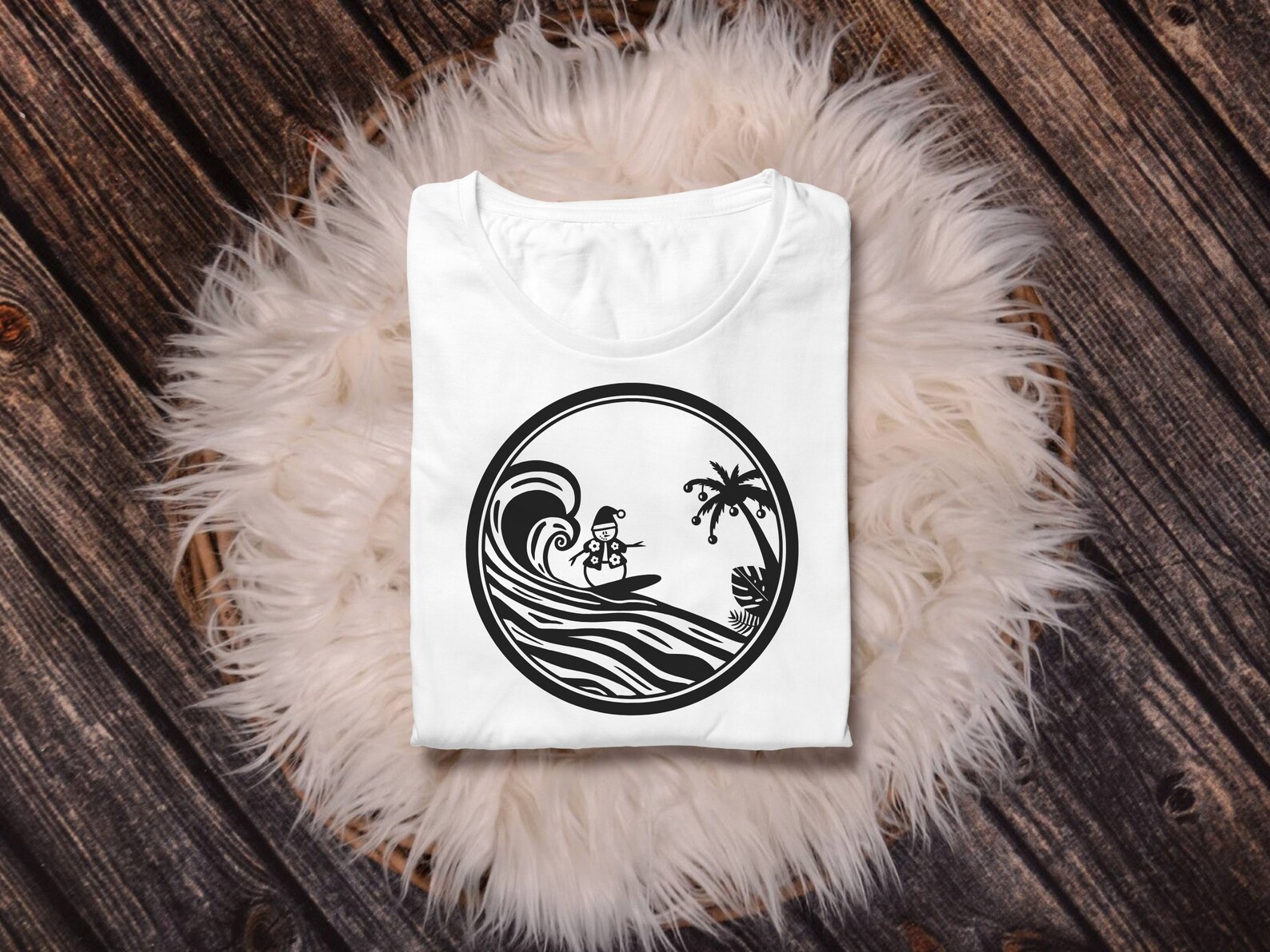 Surfing Snowman Svg, Beach Christmas Svg, Tropical Beach Scene Svg ...