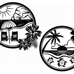 Tropical Beach Scene SVG Bundle of 12, Island Beach Svg, Palm Tree Svg ...