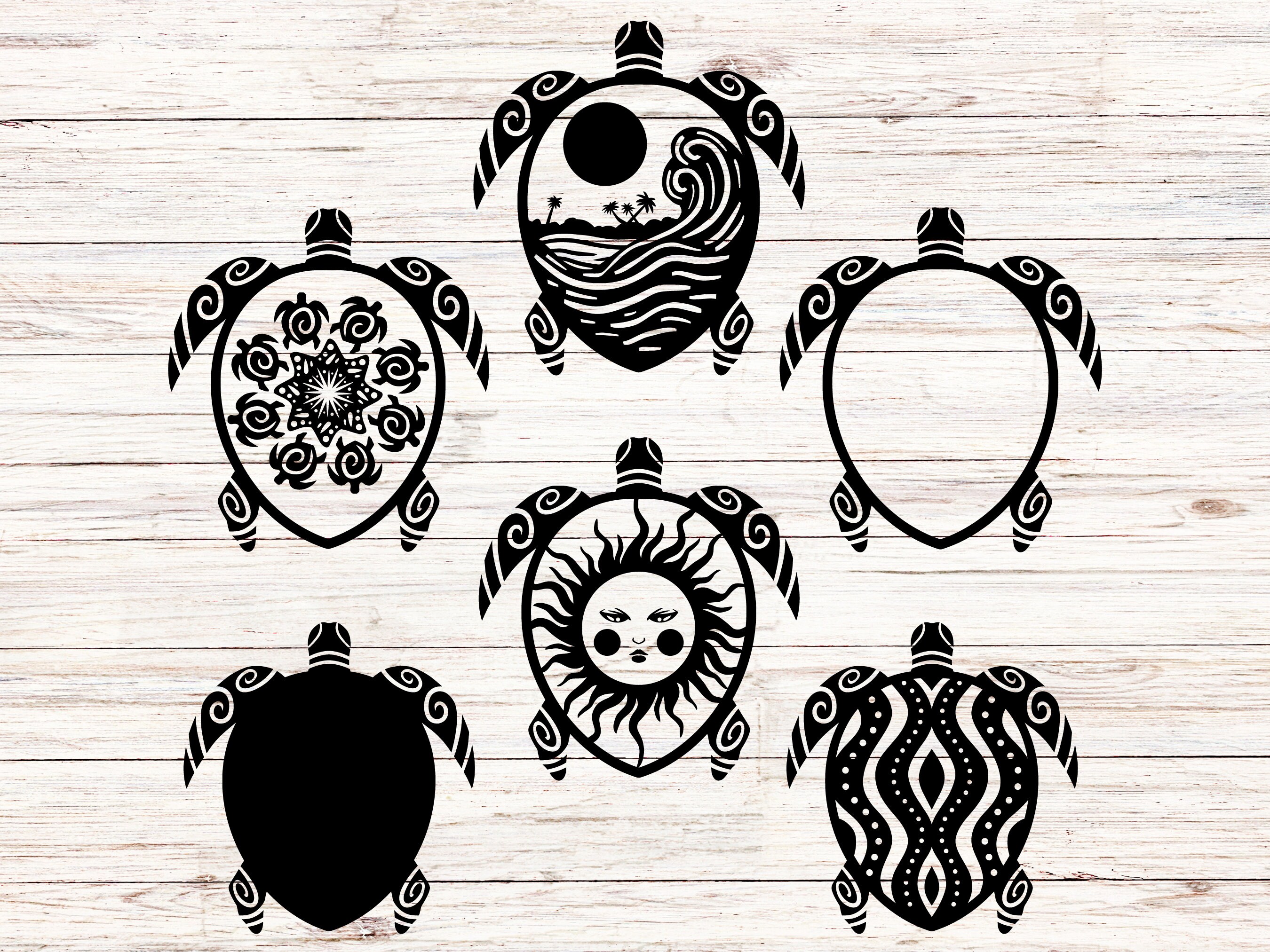 Sea Turtle SVG Bundle of 6, Tropical Island Beach Scene Svg, Dxf, Png ...