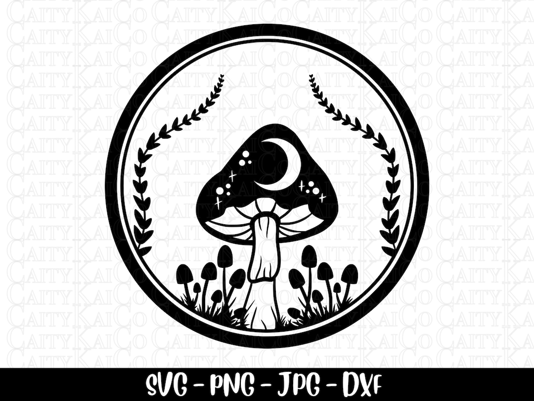 Hongo svg, hongo y luna creciente svg, dibujado a mano, archivo de ...