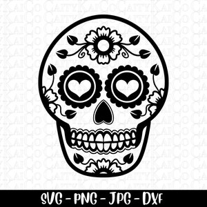 Calavera de azúcar svg, Ojos de corazón Calavera svg, calavera floral ...
