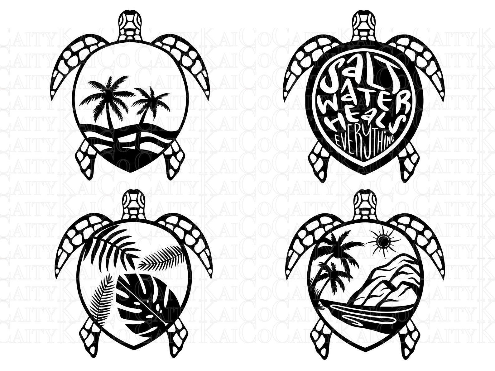 Sea Turtle and Tropical Beach Scene SVG Bundle of 24, Beach Svg Bundle ...