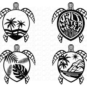 Sea Turtle and Tropical Beach Scene SVG Bundle of 24, Beach Svg Bundle ...