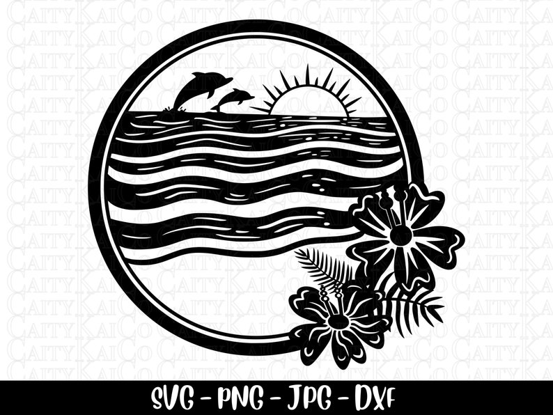 Dolphin Ocean Beach Scene Svg Dolphin Beach Clipart Waves - Etsy