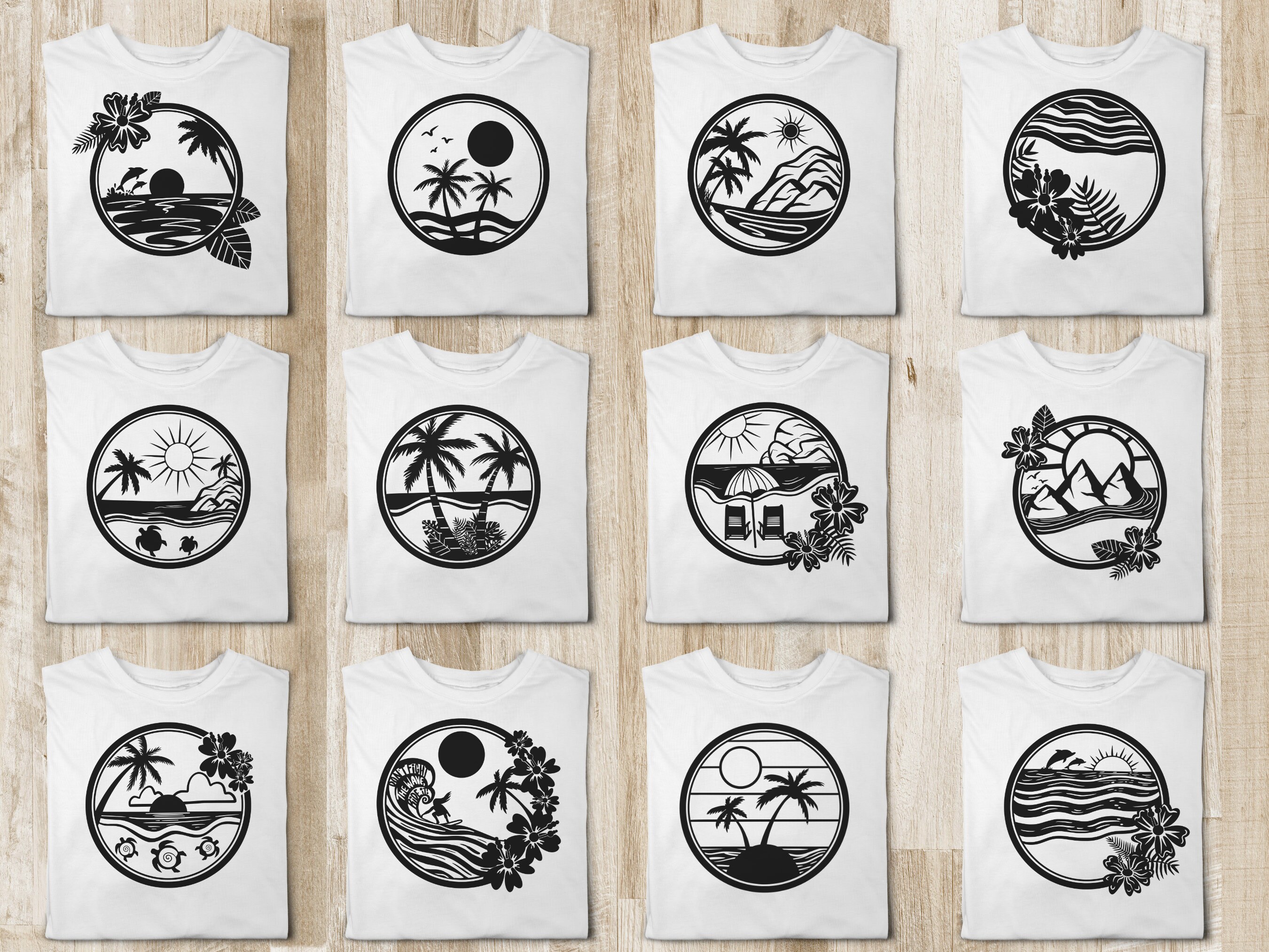 Tropical Beach Scene SVG Bundle of 12, Island Beach Svg, Palm Tree Svg ...