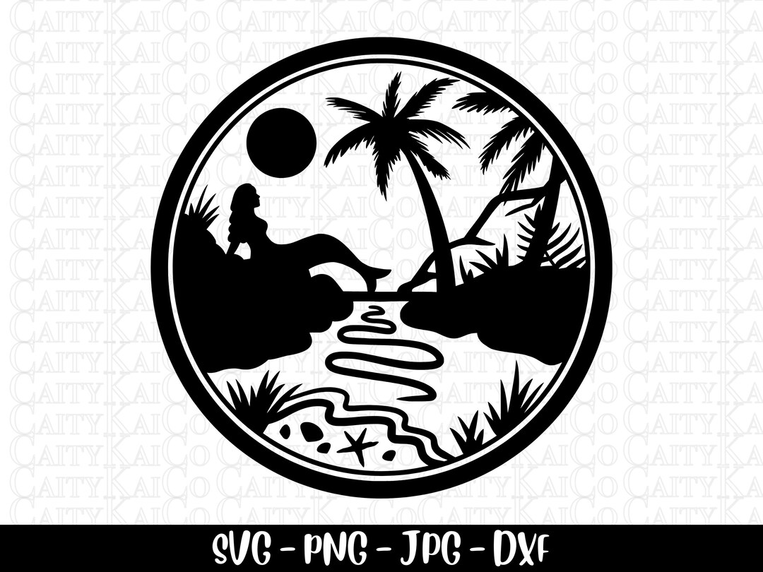 Mermaid Tropical Beach Scene Svg, Beach Svg, Mermaid Svg, Palm Tree Svg ...