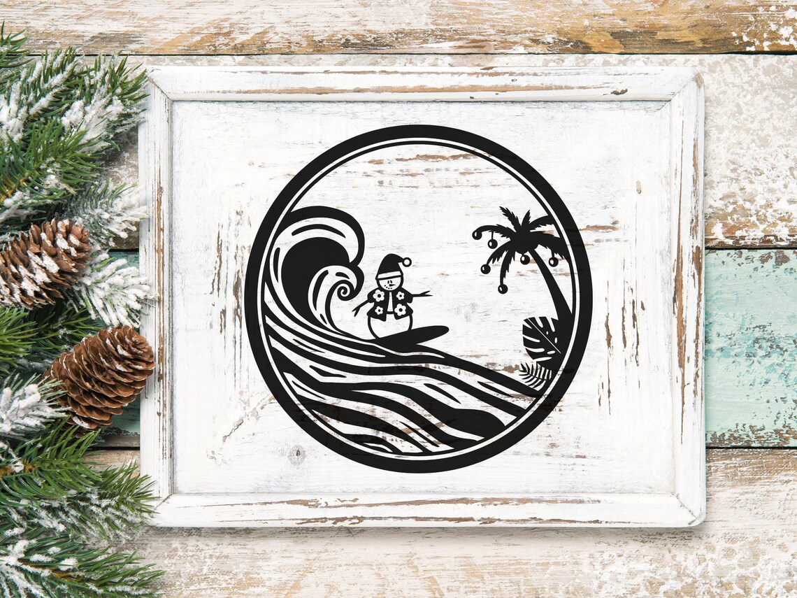 Surfing Snowman Svg Beach Christmas Svg Tropical Beach Scene - Etsy