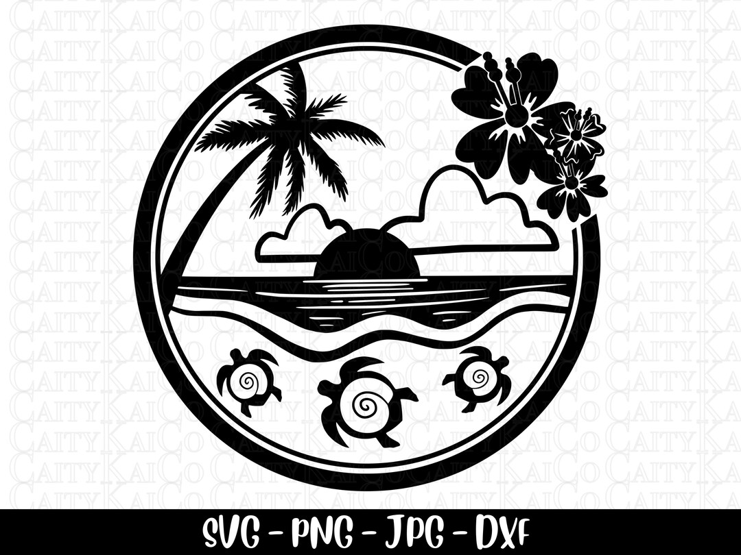 Beach SVG, Sea Turtle Svg, Palm Tree Svg, Tropical Island Beach Scene ...