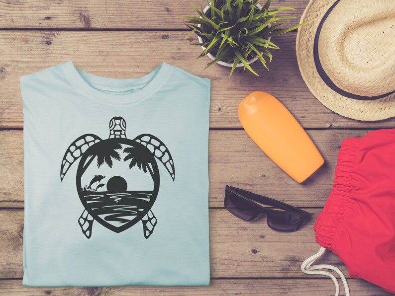 Sea Turtle Svg, Tropical Beach Scene Svg, Dolphin Svg, Shirt Design ...