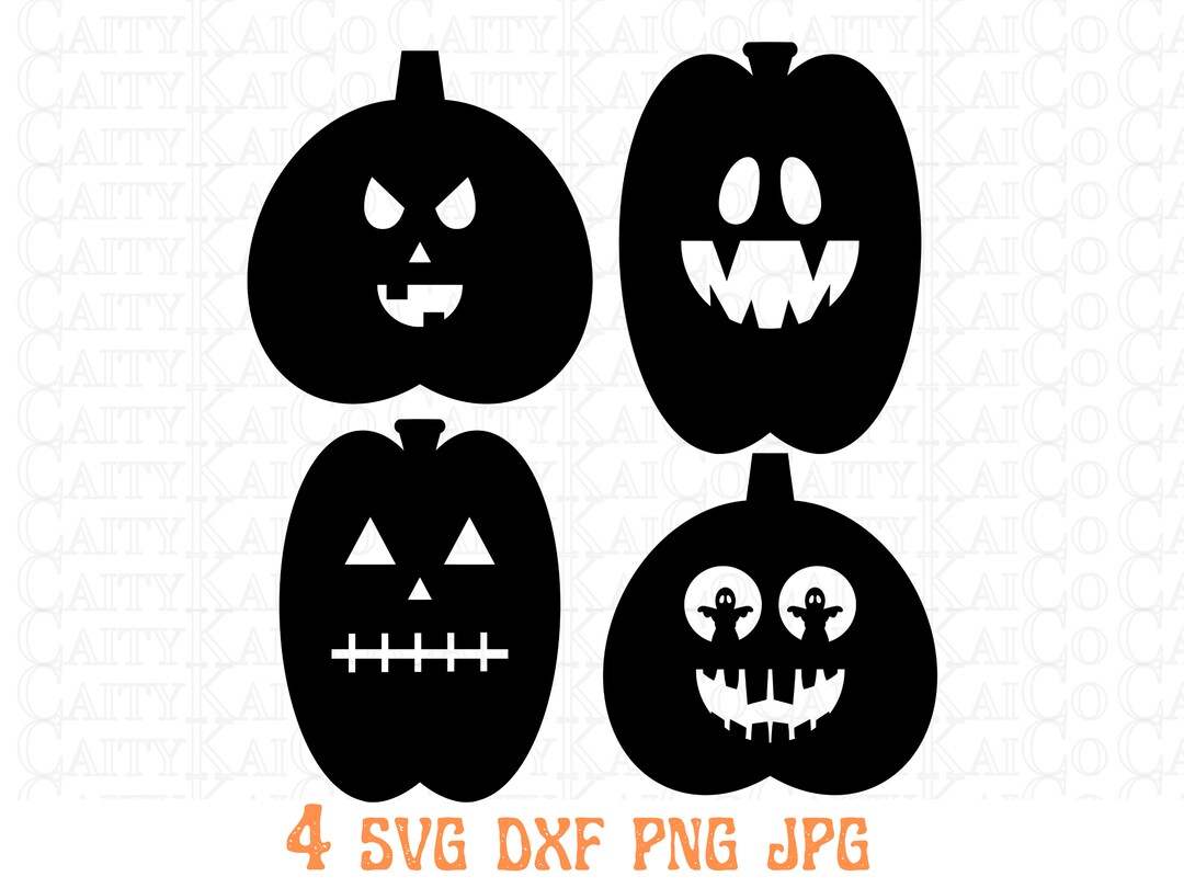Jack O Lantern Svg Bundle of 4, Halloween Svg Bundle, Pumpkin Face Svg ...