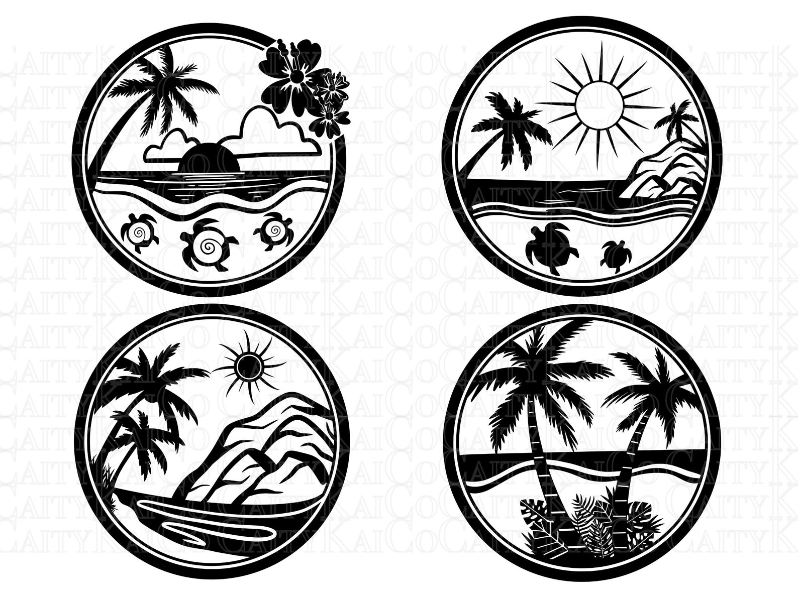 Sea Turtle and Tropical Beach Scene SVG Bundle of 24, Beach Svg Bundle ...