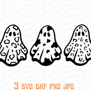 Animal Print Ghost Svg Bundle of 3, Cute Ghost Svg, Leopard Print Svg ...