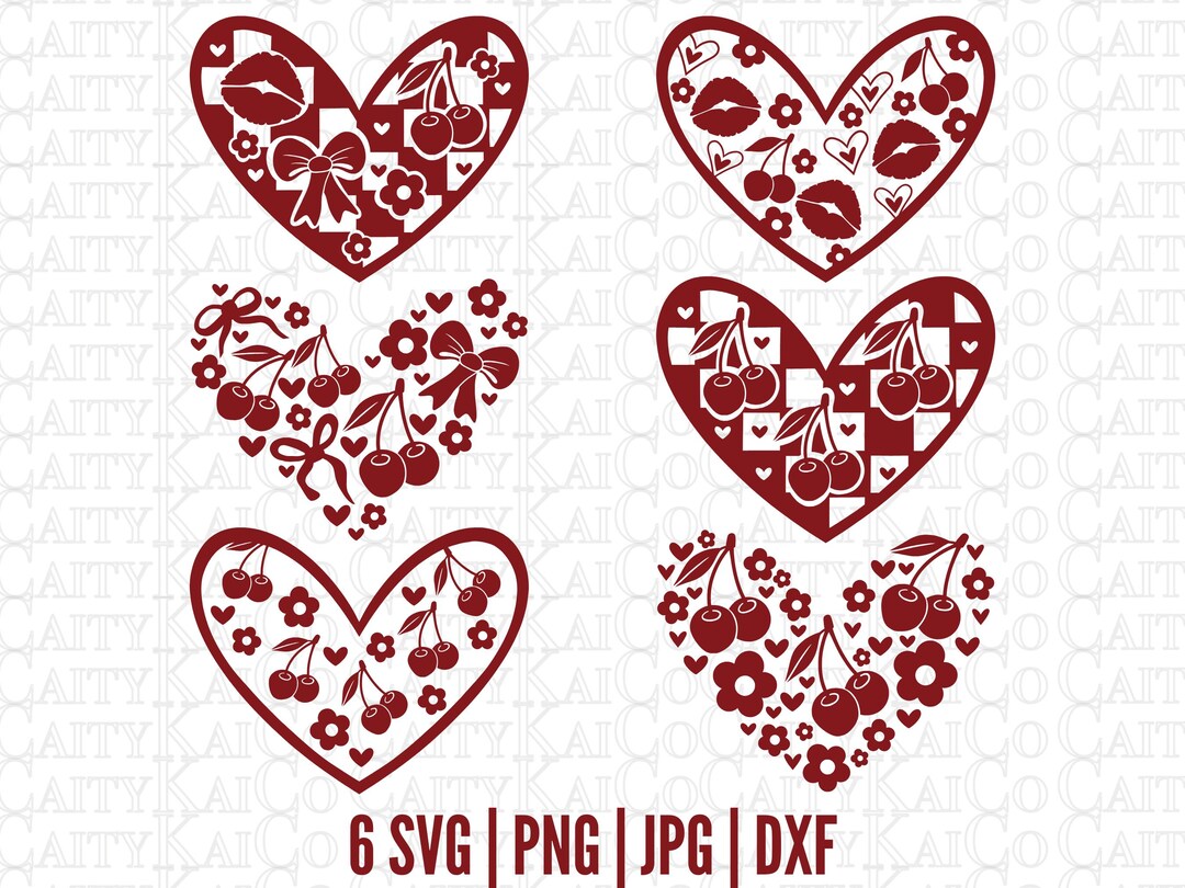 Cherry Hearts Svg Bundle, Valentine’s Day Heart Svg, Cute Valentine ...