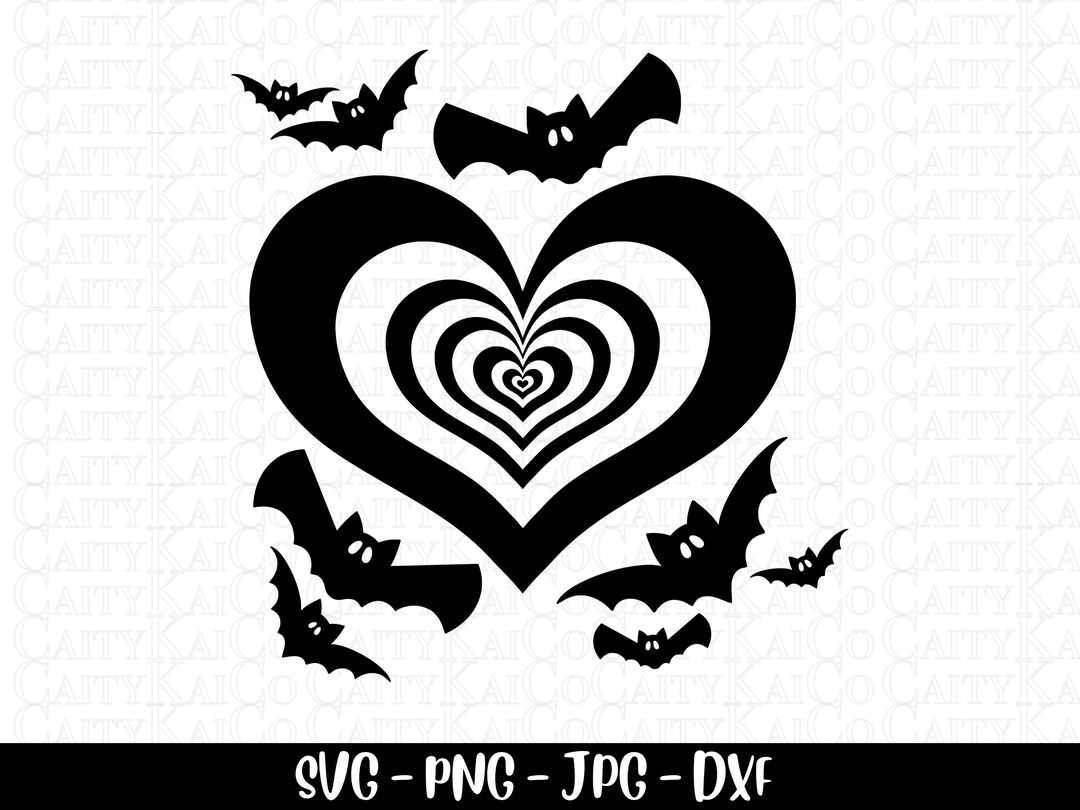 Halloween Bat Heart Svg, Retro Spiral Heart Svg, Spooky Season Svg ...