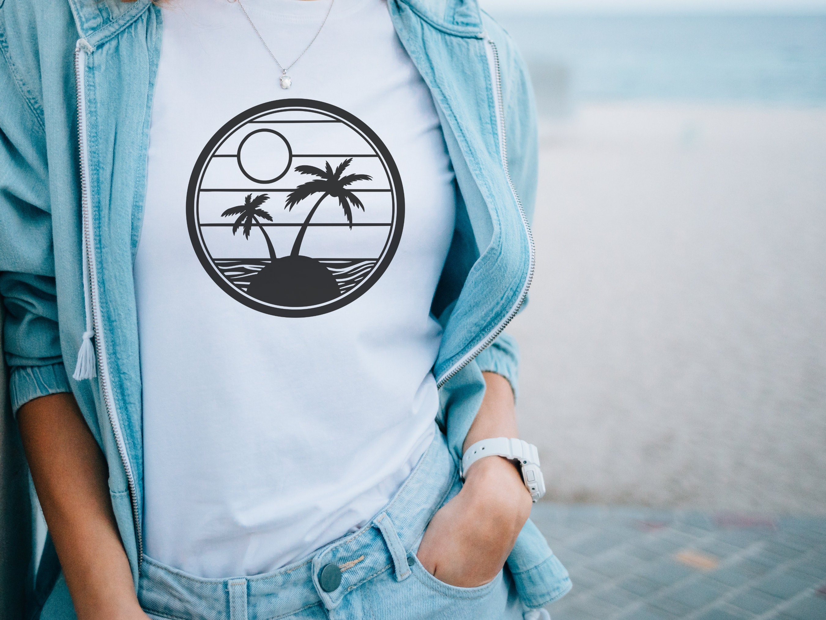 Palm Tree SVG, Tropical Beach Scene Svg, Beach Svg, Sunrise Svg, Sunset ...