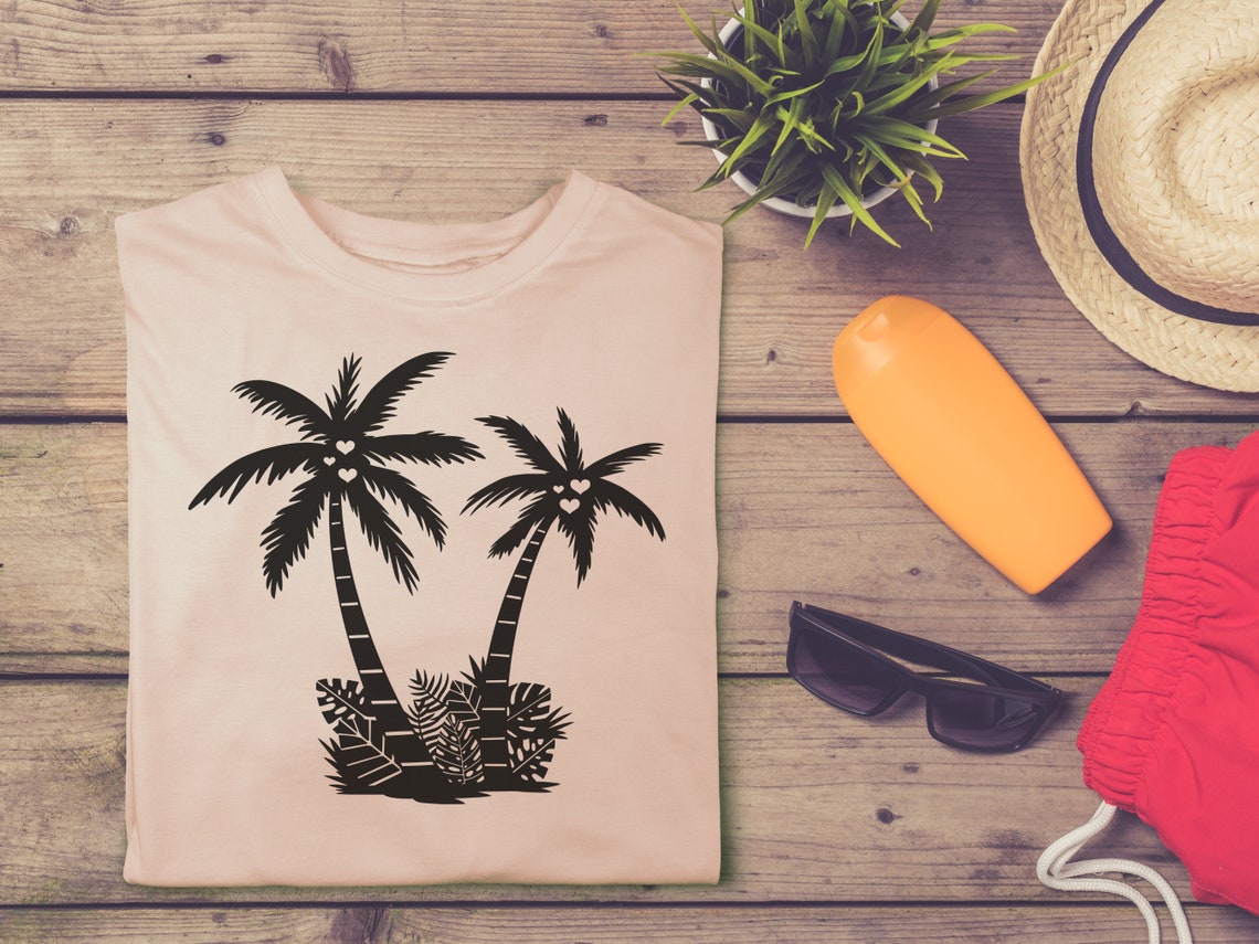 Palm Tree SVG, Tropical Beach Scene, Palm Trees With Hearts, Clipart ...