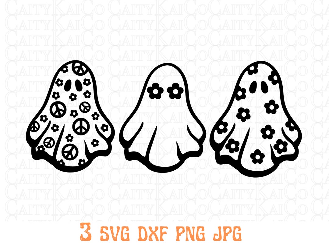 Retro Flower Ghost Svg Bundle of 3, Retro Halloween Svg, Daisy Svg ...