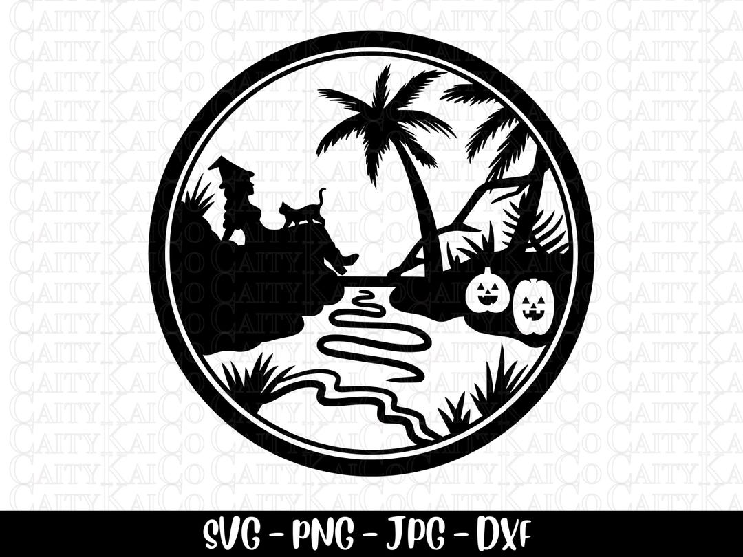 Tropical Witch Svg, Witchy Beach Svg, Halloween Beach Scene Svg, Black ...