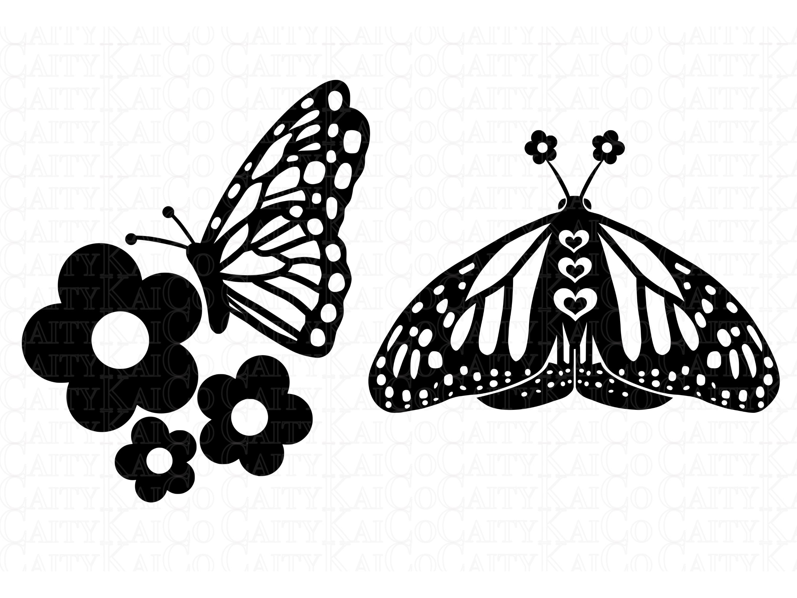 Butterfly Svg Bundle of 12, Butterflies, Retro Flowers, Hearts, Clipart ...
