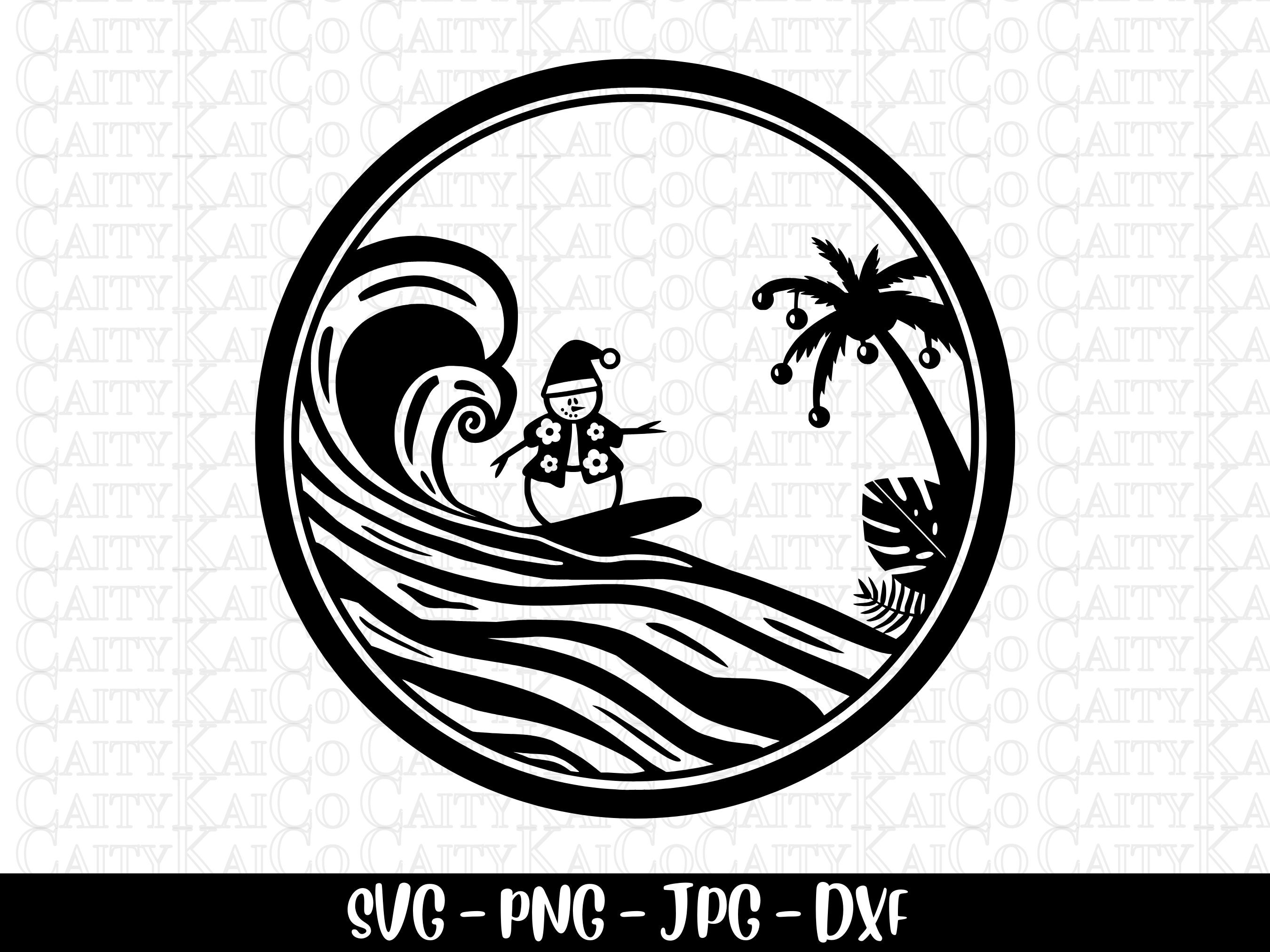 Surfing Snowman Svg, Beach Christmas Svg, Tropical Beach Scene Svg ...
