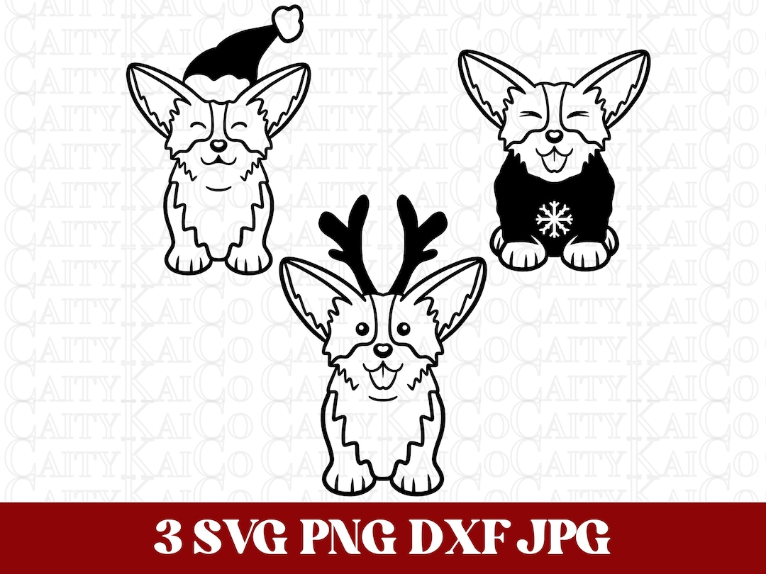 Christmas Corgi SVG Bundle of 3, Cute Corgi Puppy SVG, Reindeer Corgi ...