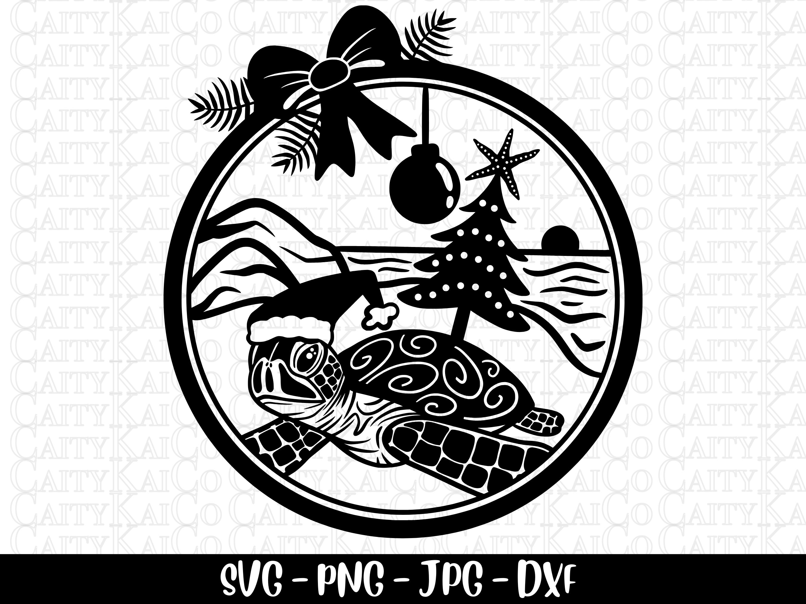 Christmas Sea Turtle Svg, Beach Christmas Svg, Tropical Beach Scene Svg ...