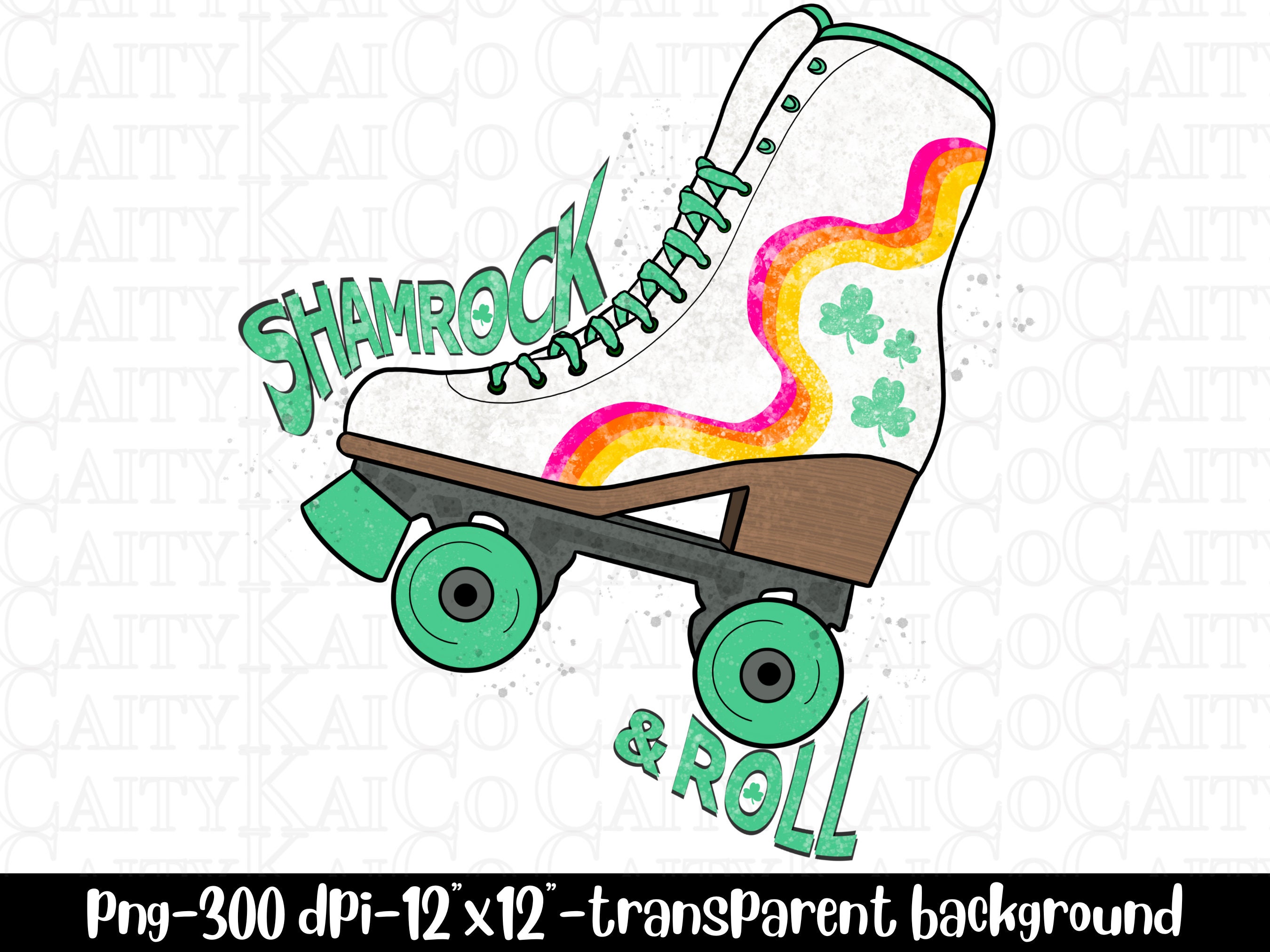Retro St. Patrick’s Day Png, Shamrock and Roll, 90s Roller Skate ...