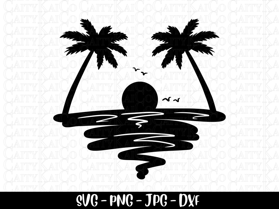Beach SVG, Palm Tree Svg, Tropical Island Beach Scene Svg, Sunset, Cut ...