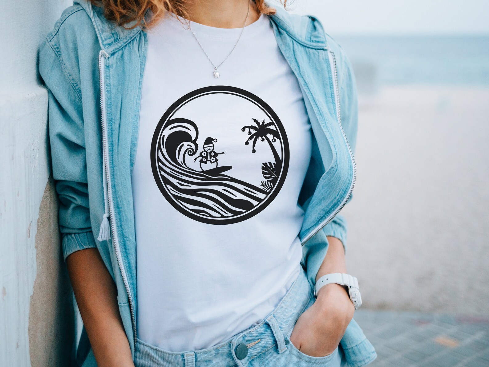 Surfing Snowman Svg, Beach Christmas Svg, Tropical Beach Scene Svg ...