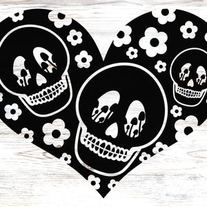 Mushroom Skull and Daisy Heart Svg, Halloween Heart Svg, Retro Daisy ...