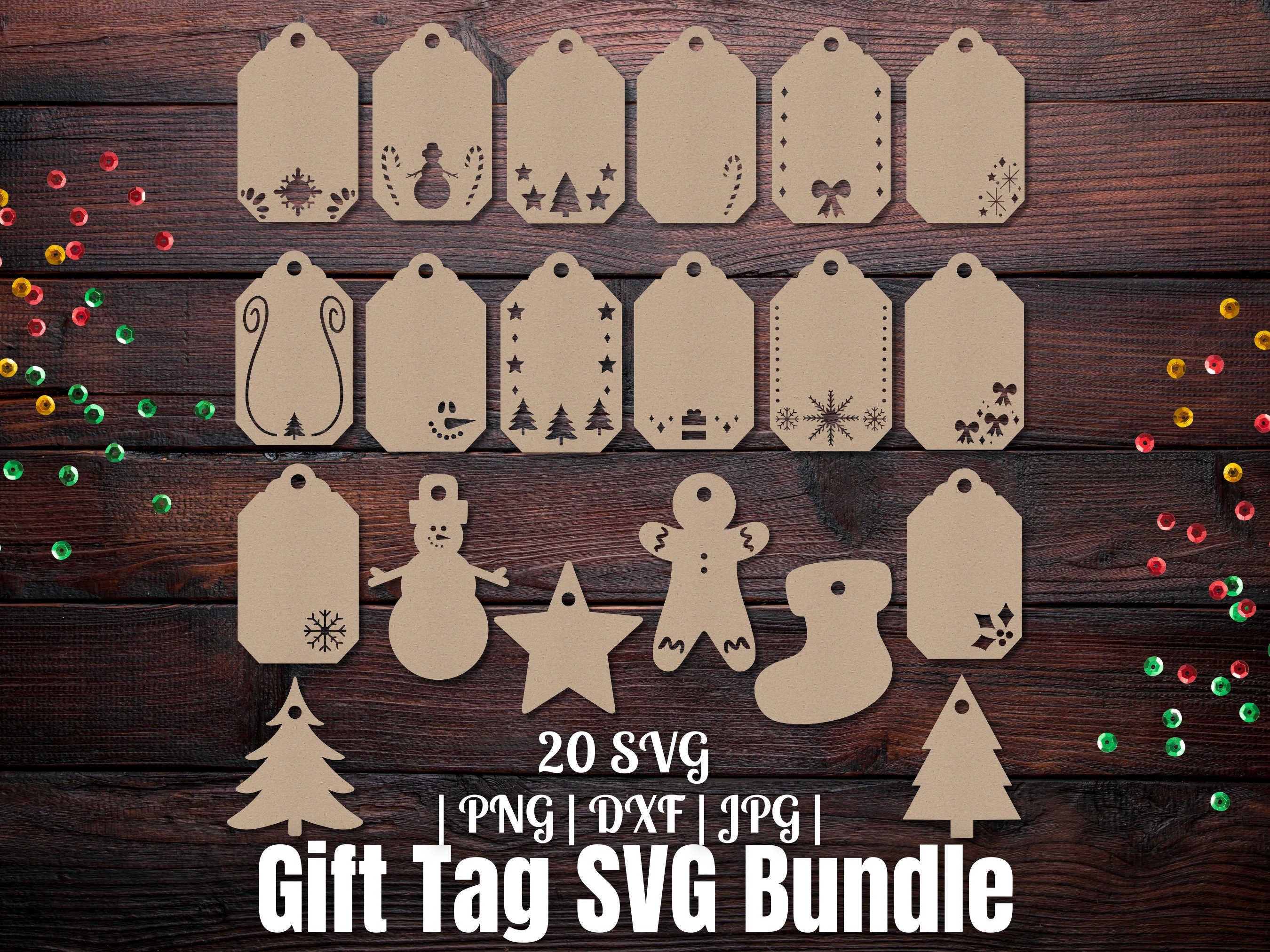 Christmas Gift Tag Svg Bundle of 20, Christmas Tags Svg Bundle, Snowman ...