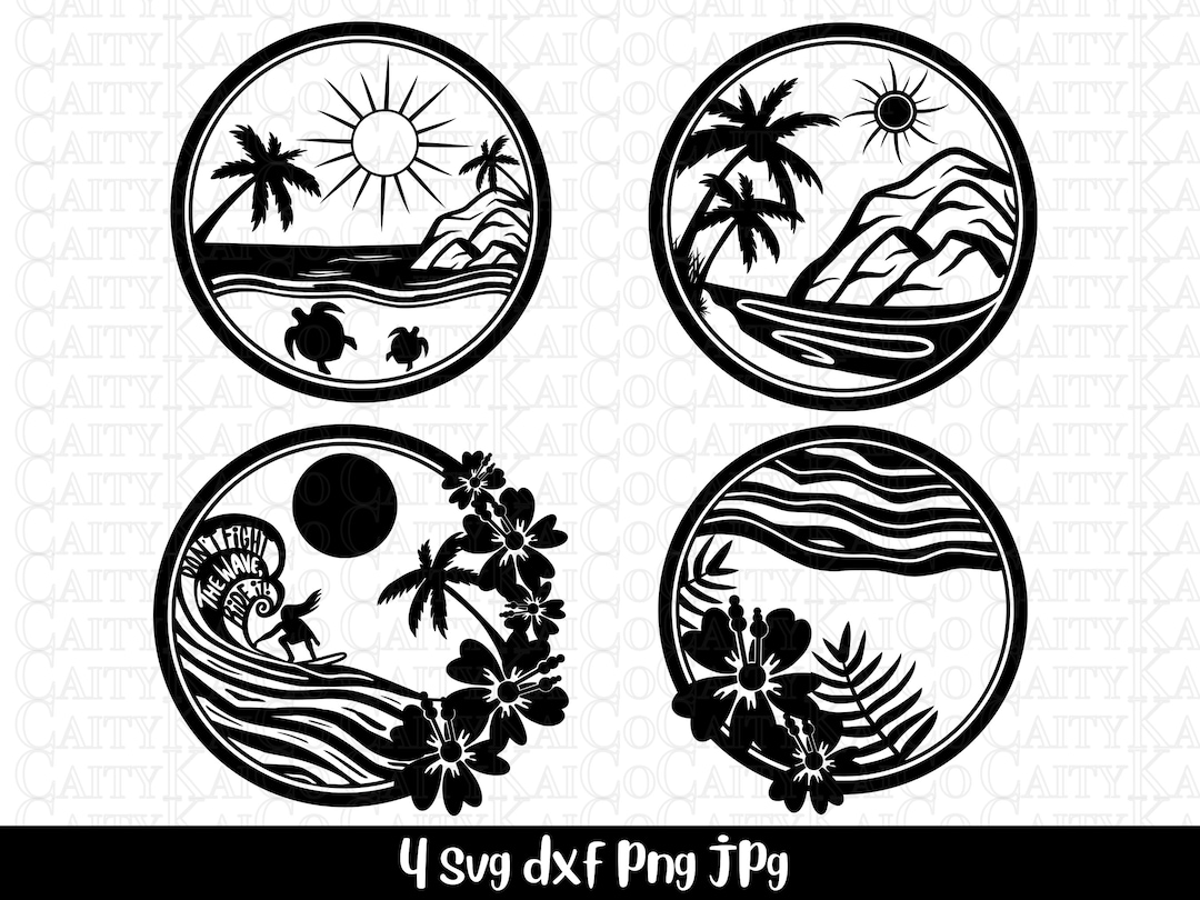 Tropical Beach Scene SVG Bundle of 4, Island Beach Svg, Palm Tree Svg ...