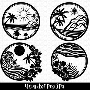 Tropical Beach Scene SVG Bundle of 4, Island Beach Svg, Palm Tree Svg ...
